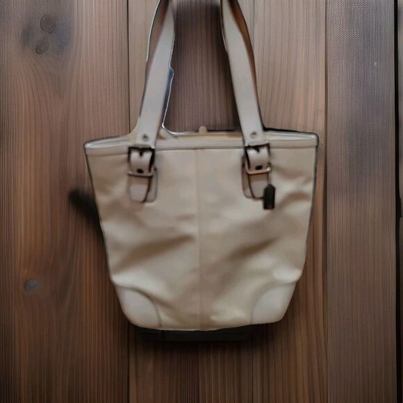 Coach | Bags | Coach Nylon Cream Color Small Tote Satchel Bag Good Used ...